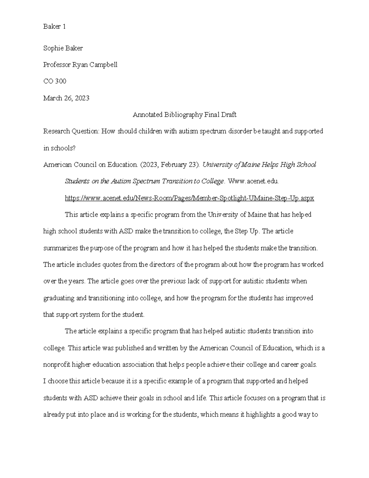 Annotated Bibliography - Sophie Baker - Sophie Baker Professor Ryan ...