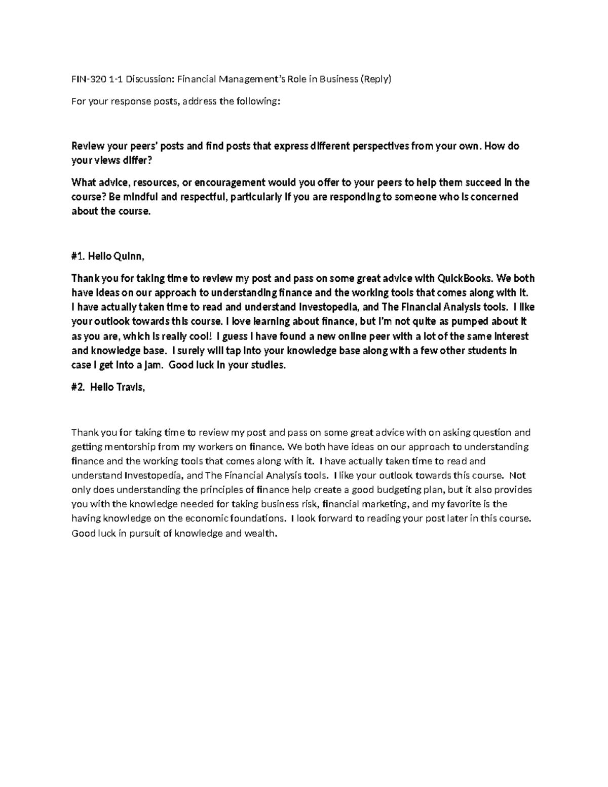 FIN-320 1-1 Discussion Financial Management's Role in Business Reply ...