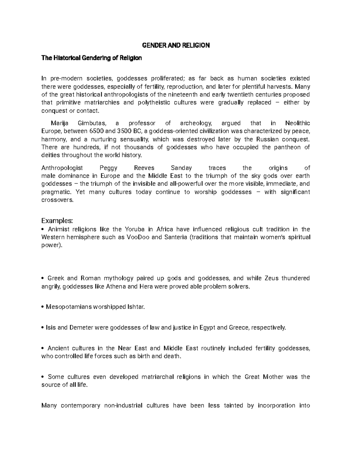 Elective 2 Gender and religion - GENDER AND RELIGION The Historical ...