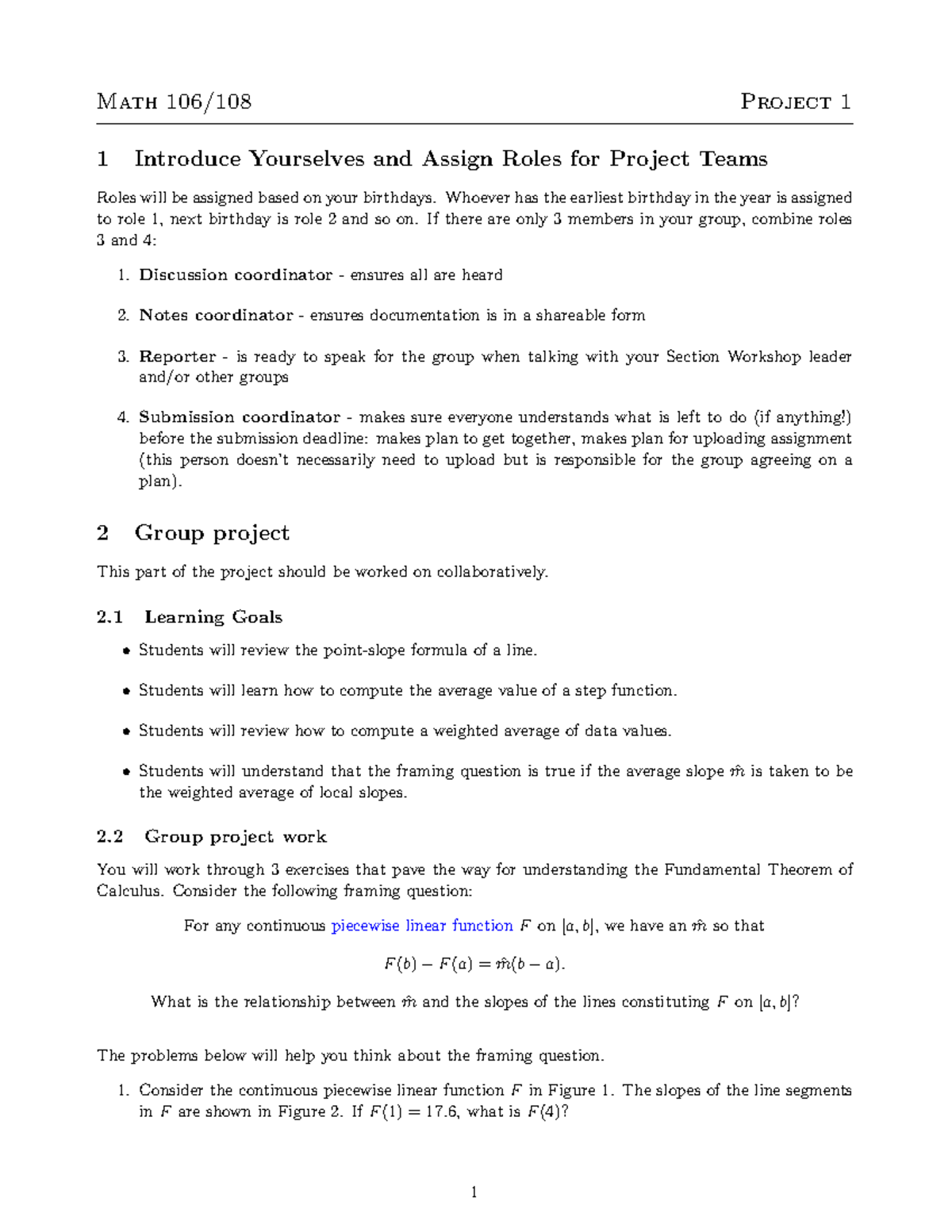 Project 1-Slopes - Homework assigned - Math 106/108 Project 1 1 ...