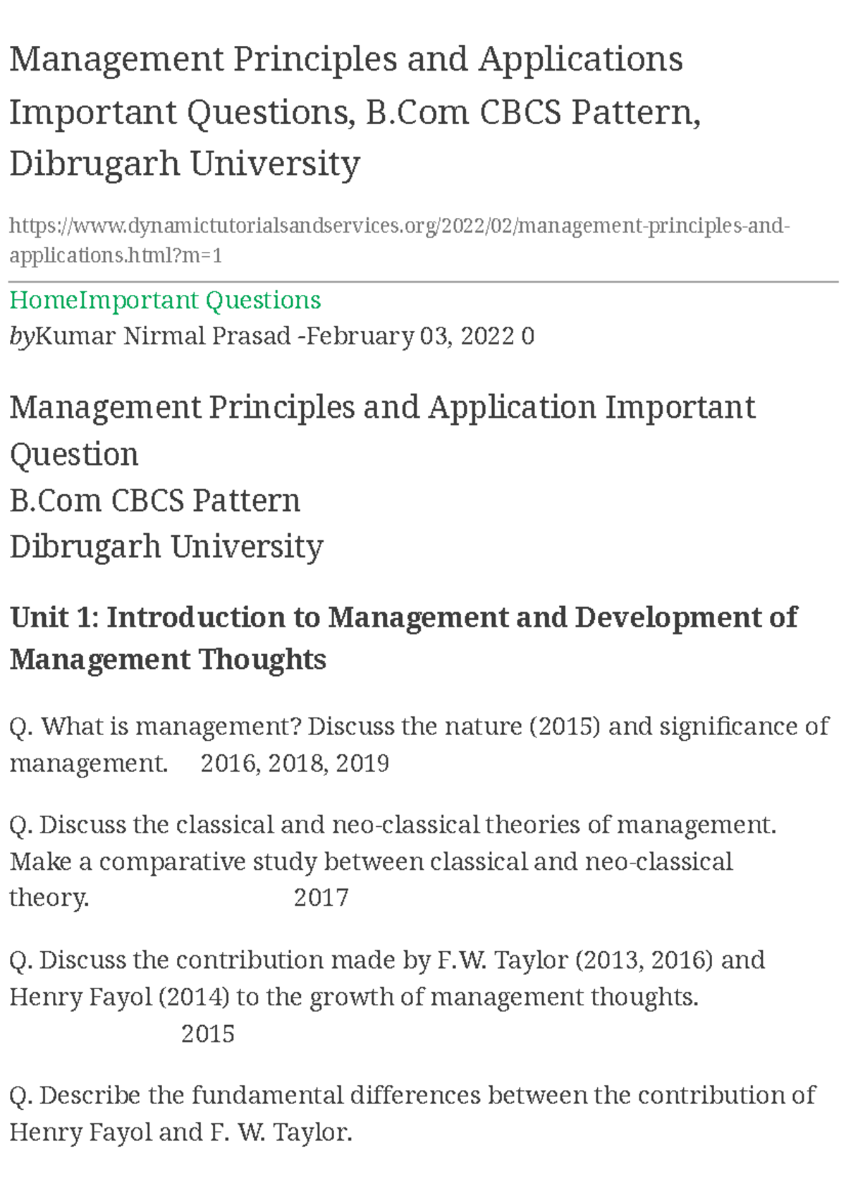 Management Principles and Applications Important Q - Management ...