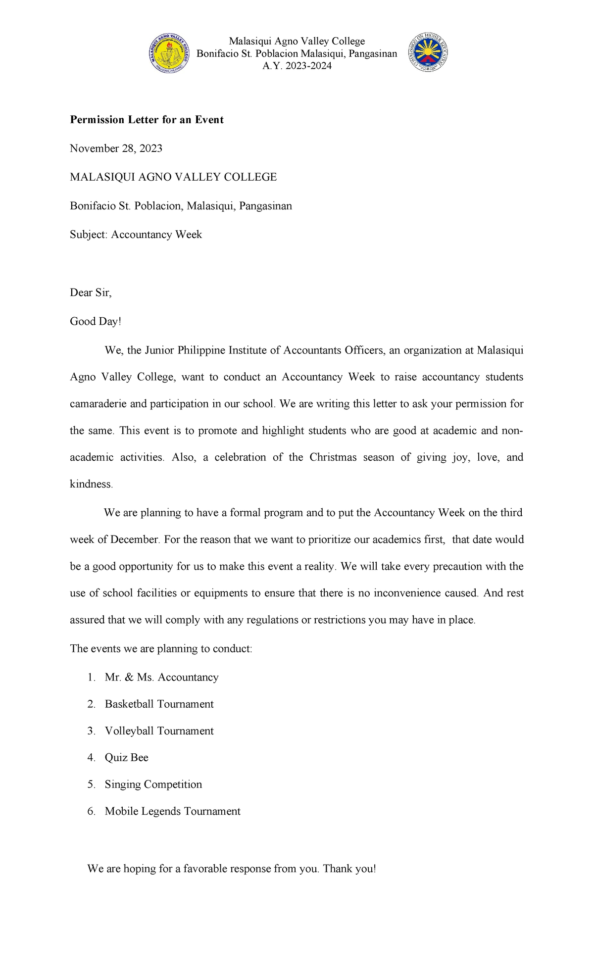 JPIA- Letter - none - Malasiqui Agno Valley College Bonifacio St ...