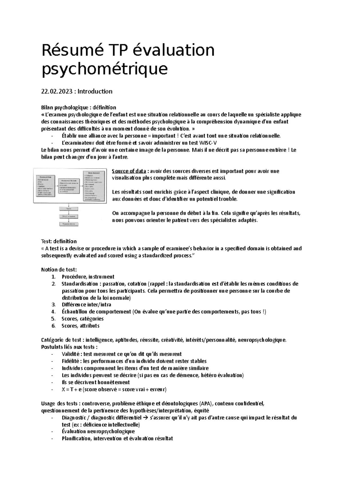 TP psychométrique cours 1 - Résumé TP évaluation psychométrique 22.02 : Introduction Bilan - Studocu