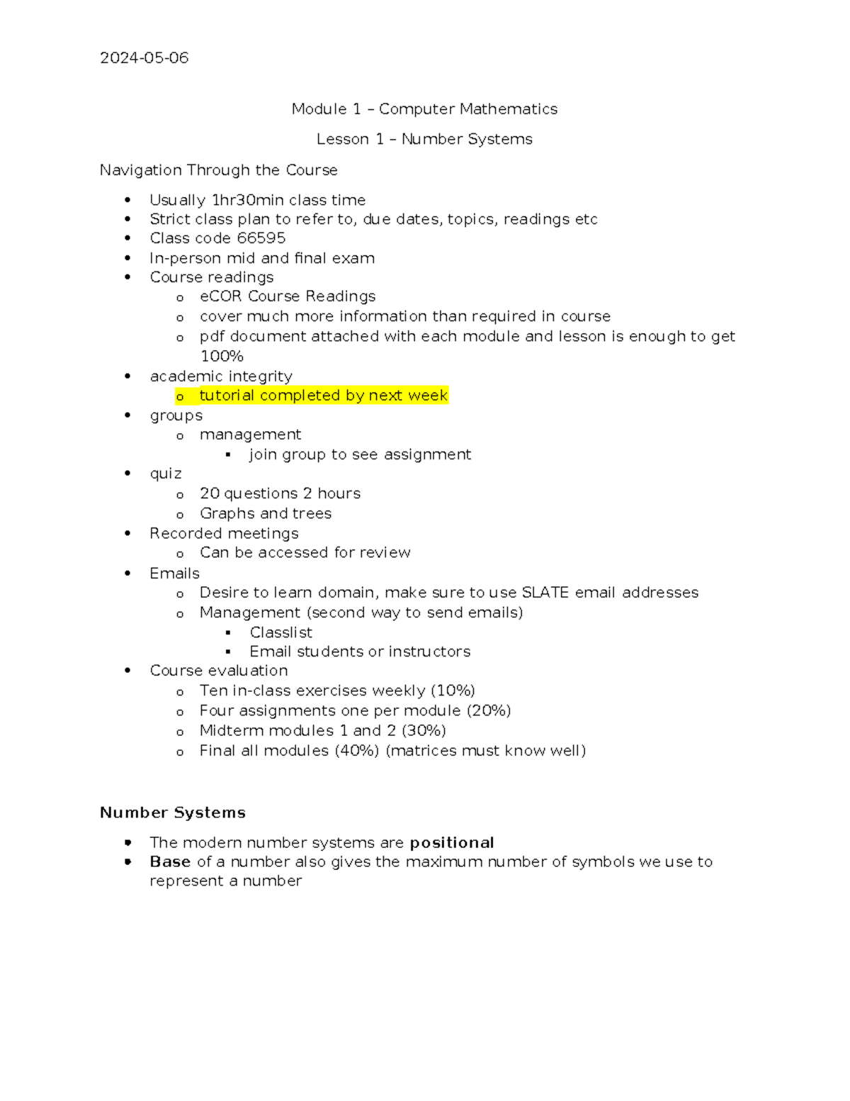 M1-L1 Notes - 2024-05- Module 1 – Computer Mathematics Lesson 1 ...