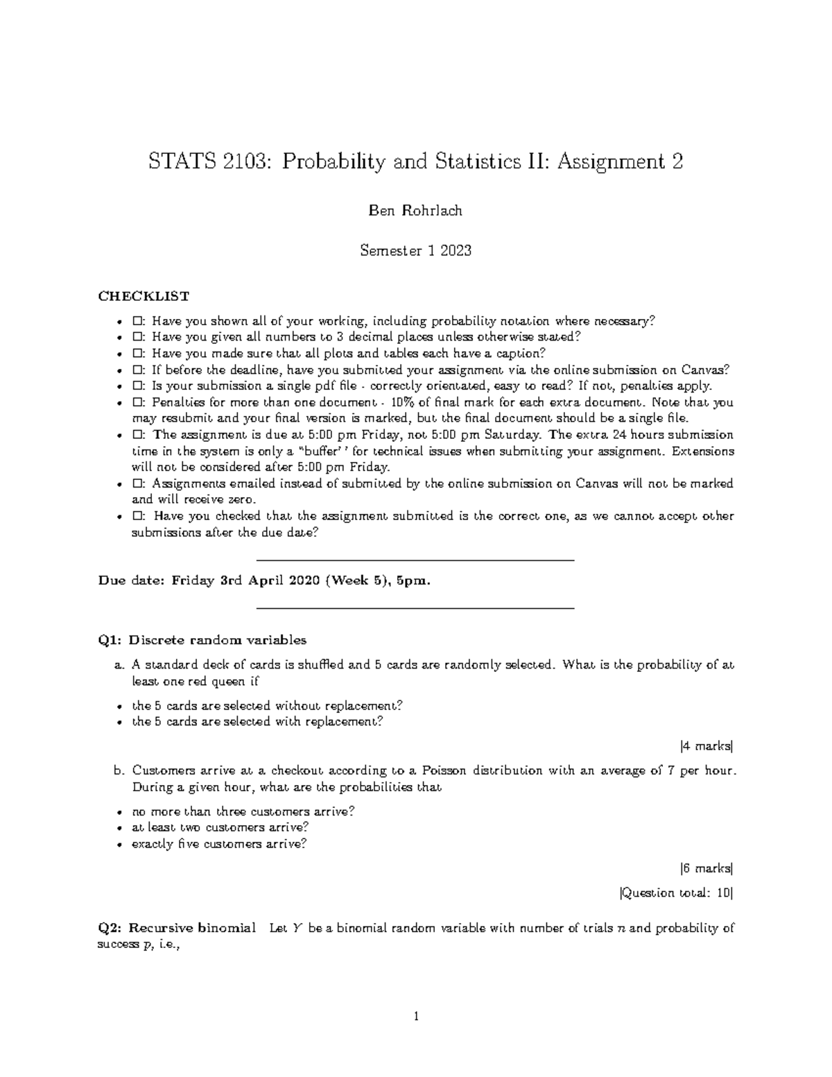 Assignment 2 - : Penalties for more than one document - 10% of final ...