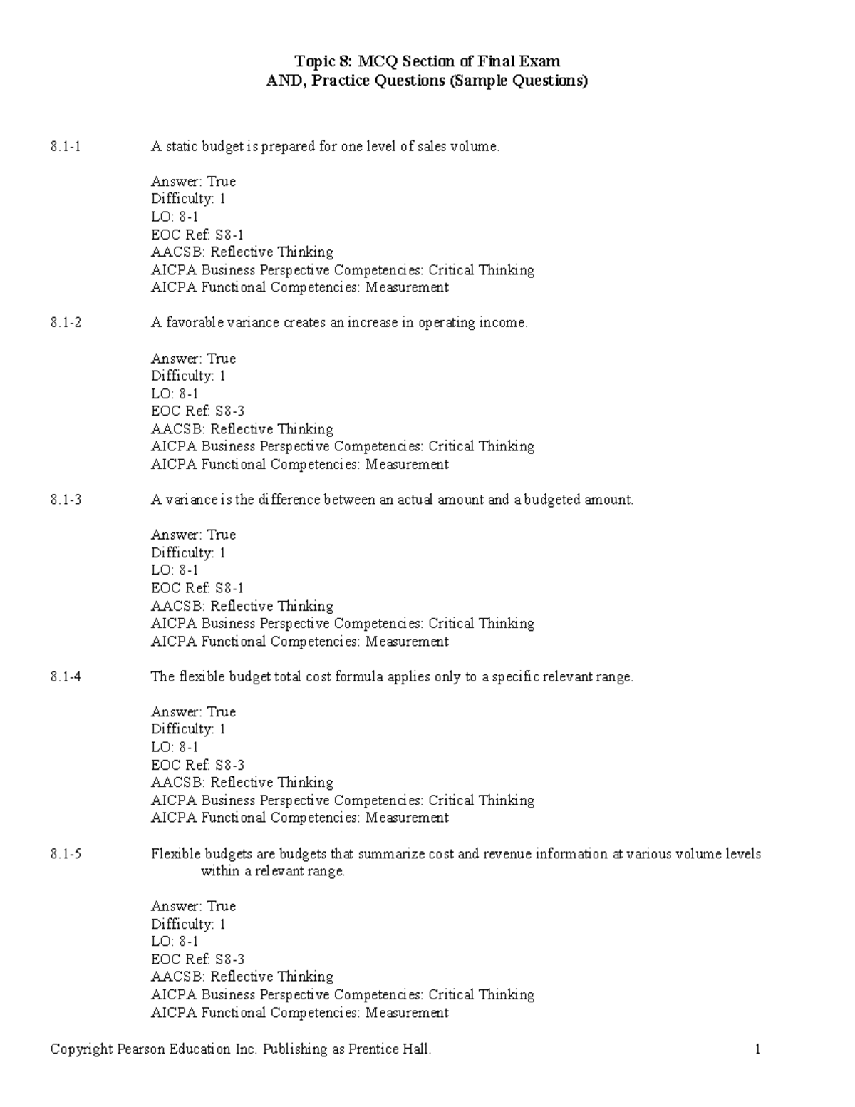 Topic 8, ONLY Chapter 11 related, Sample MCQs and Practice Questions - Topic 8: MCQ Section of ...