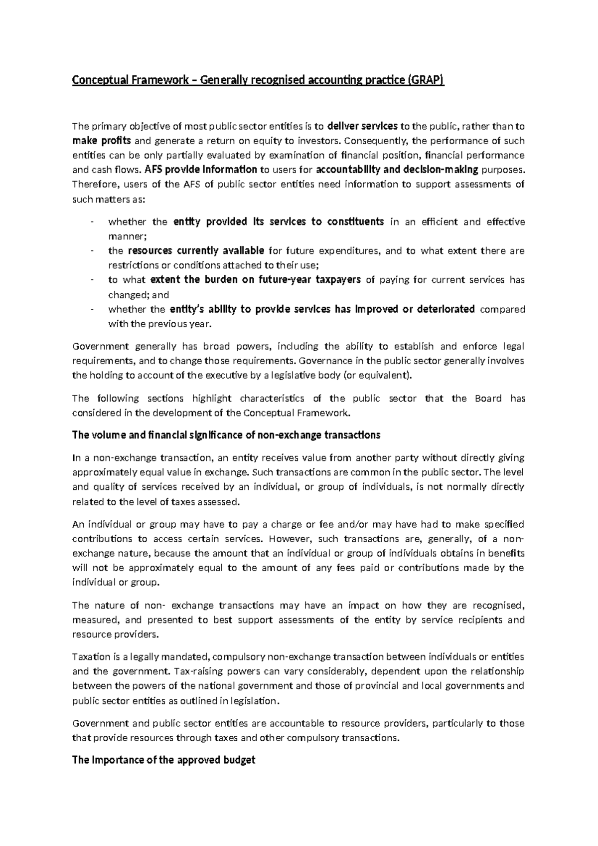 Conceptual Framework GRAP - Conceptual Framework – Generally recognised accounting practice ...