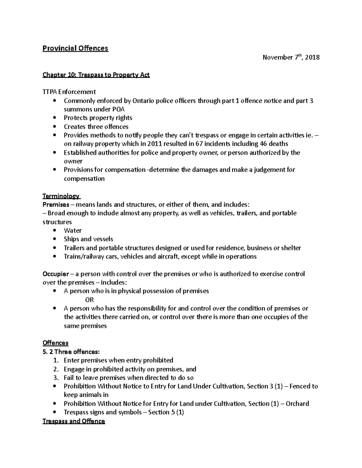 Provincial Offences W10 - Provincial Offences November 7th, 2018 ...
