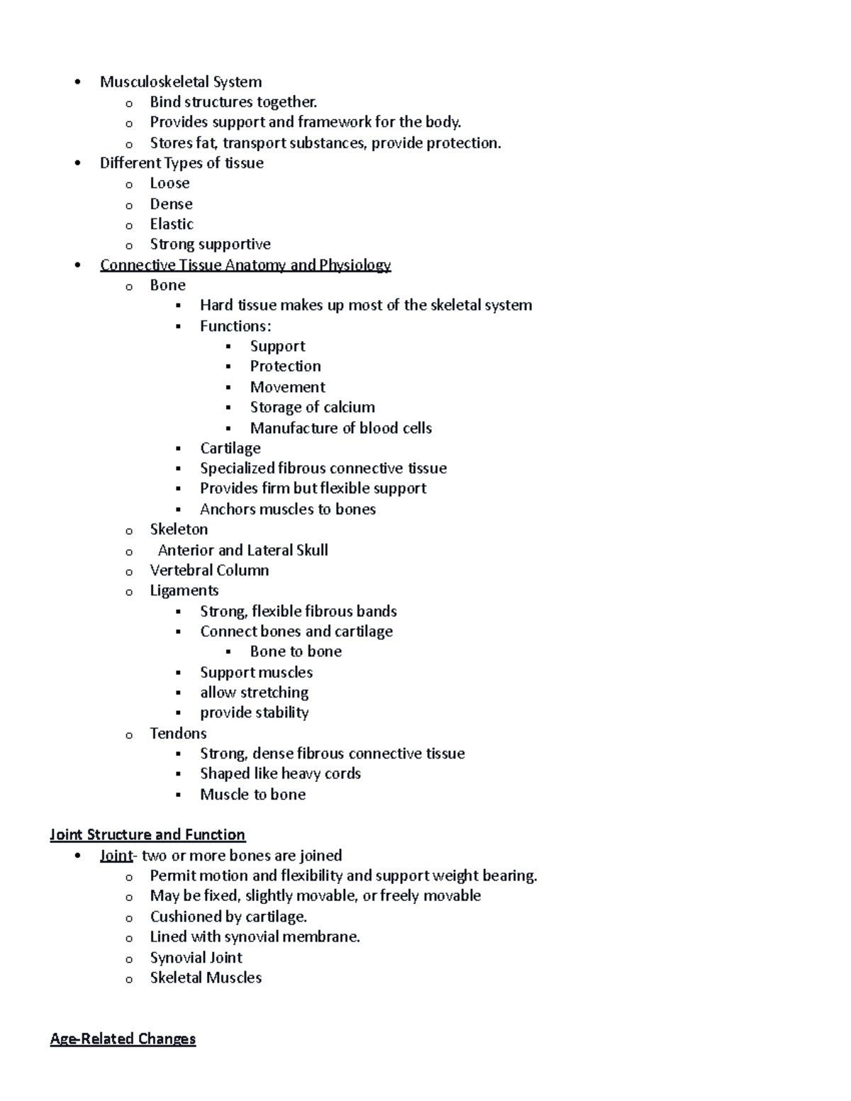 Muscular Skeletal Nursing Notes - Musculoskeletal System o Bind ...