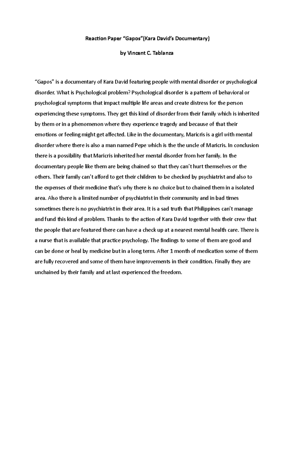 Reaction paper - nice - Reacion Paper “Gapos”(Kara David’s Documentary ...