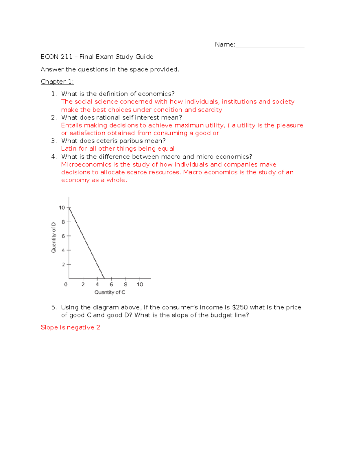Econ 211 final review - Name:______________________ ECON 211 – Final ...