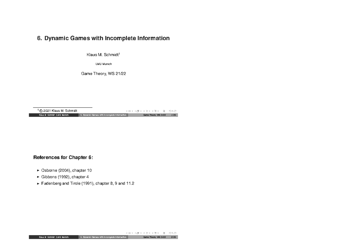 Game theory 06 WS21 Handout - 6. Dynamic Games with Incomplete ...