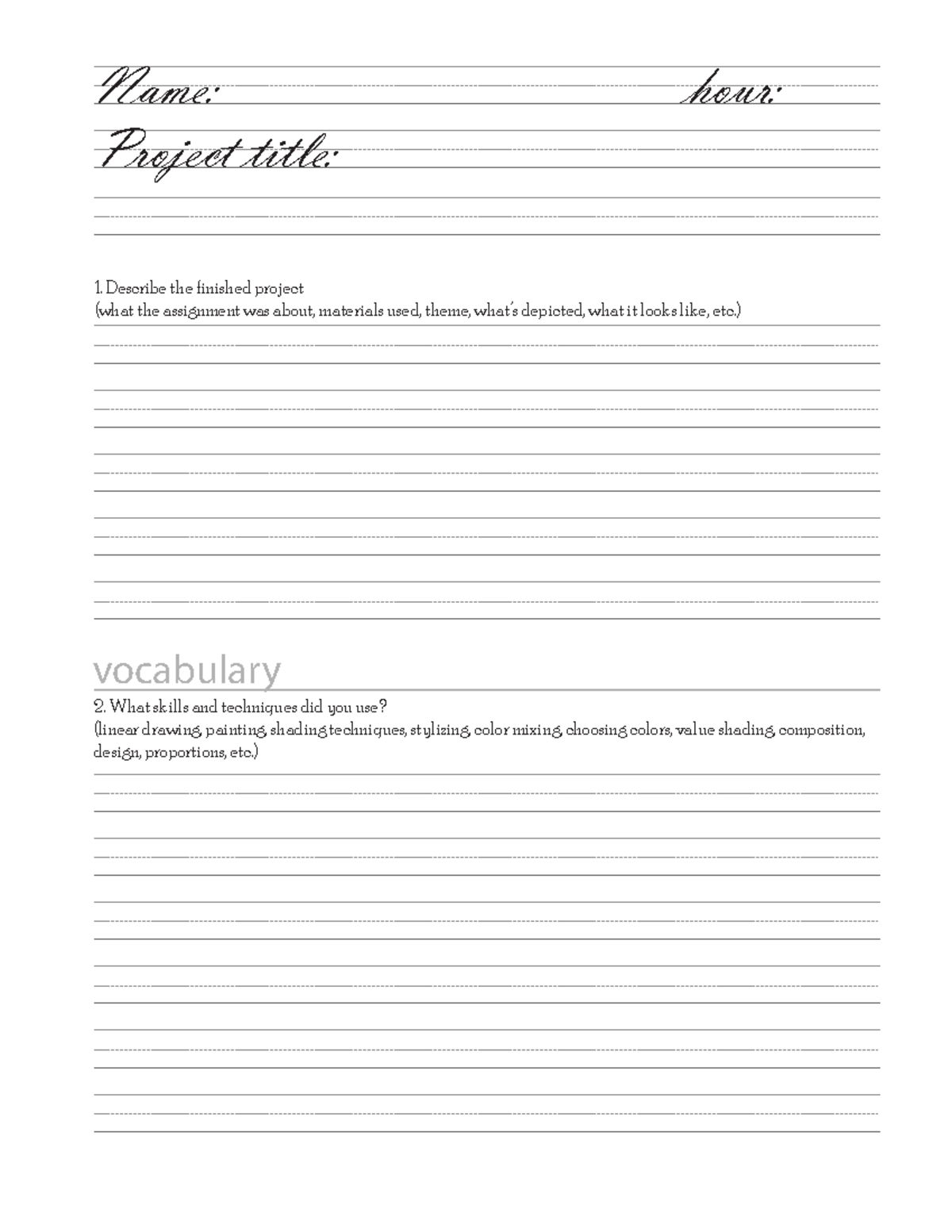 Art1-reflection - art - Name: hour: Project title: Describe the ...