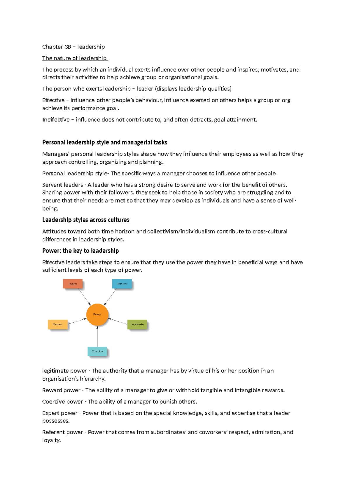 Chapter 3B - Summary Business management - Chapter 3B – leadership The ...
