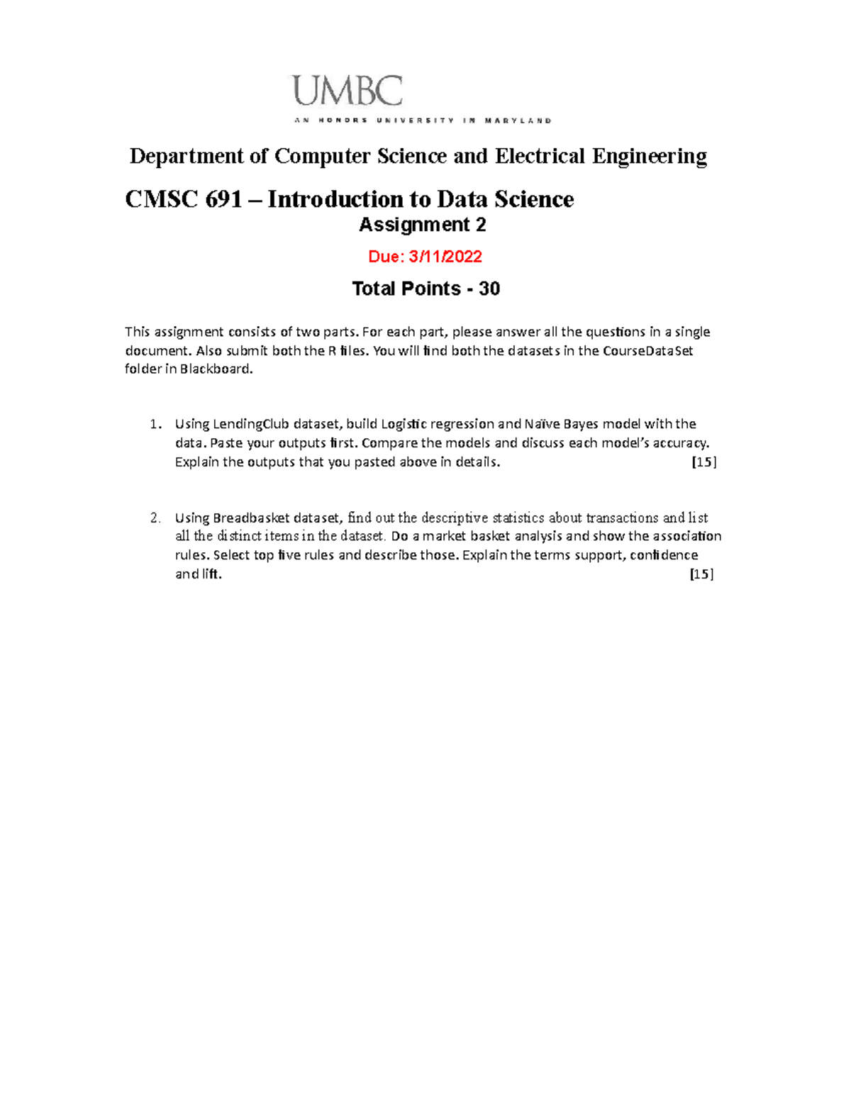 ASGN2 - Assignment file - Department of Computer Science and Electrical Engineering CMSC 691 ...