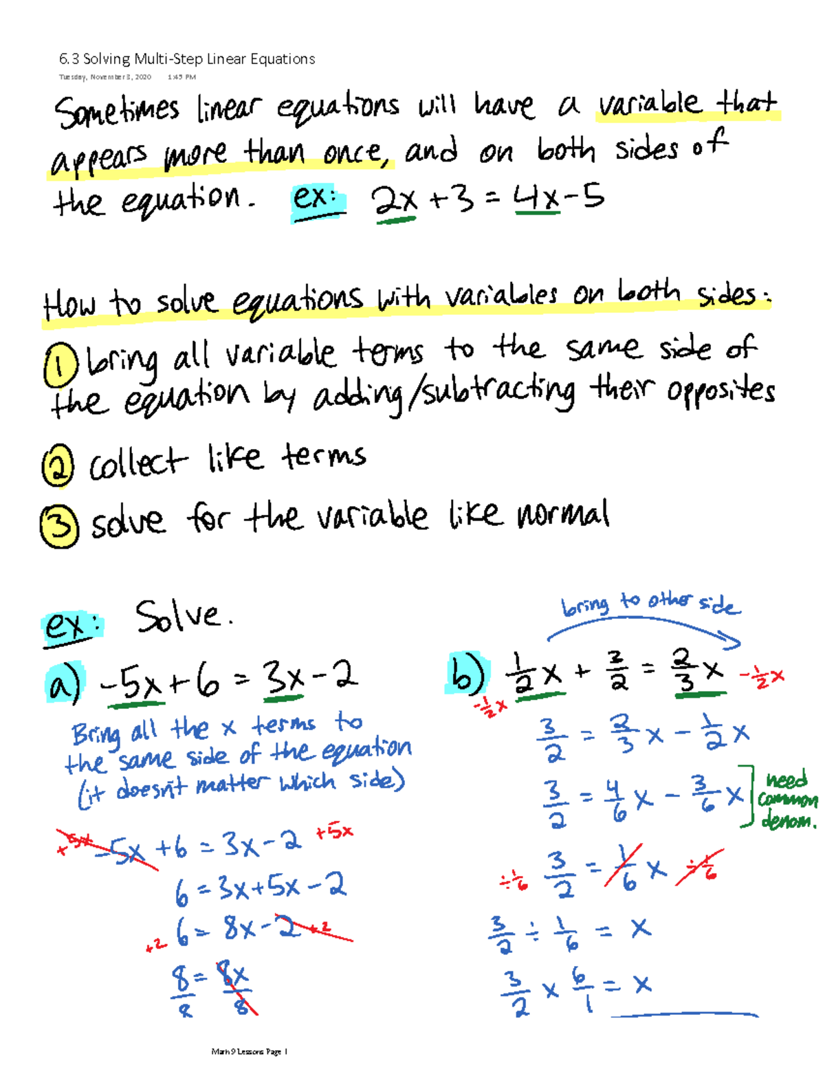 6.3 Solving Multi-Step Linear Equations - 6 Solving Multi-Step Linear ...