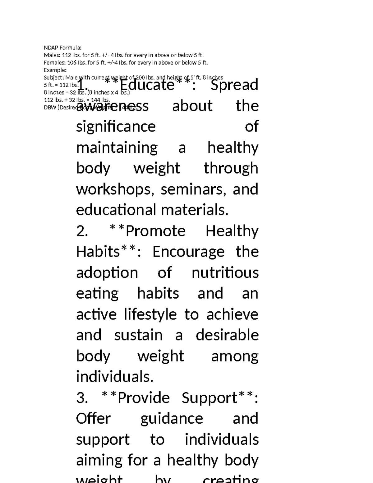 Fhfr - guide and notes - NDAP Formula: Males: 112 Ibs. for 5 ft. +/- 4 ...