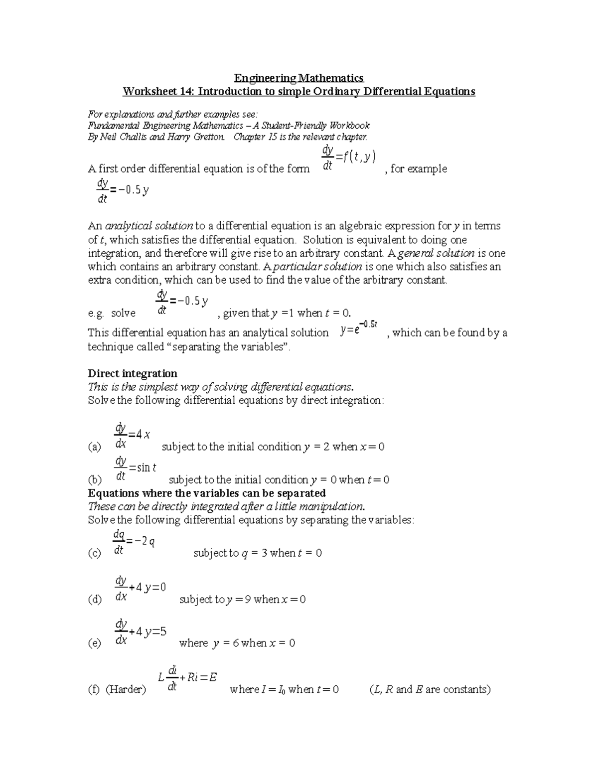 Worksheet 14 - tutorial 14 - Engineering Mathematics Worksheet 14 ...