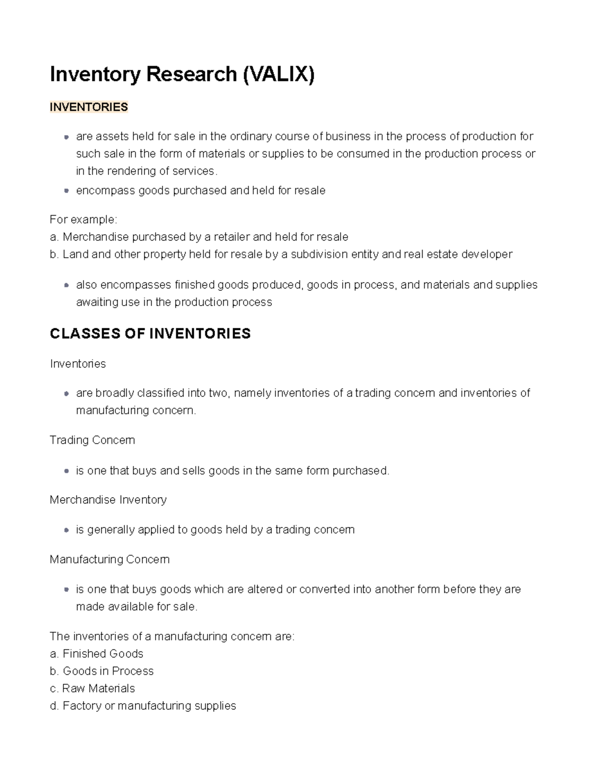 Inventory Research ( Valix) - Inventory Research (VALIX) INVENTORIES ...