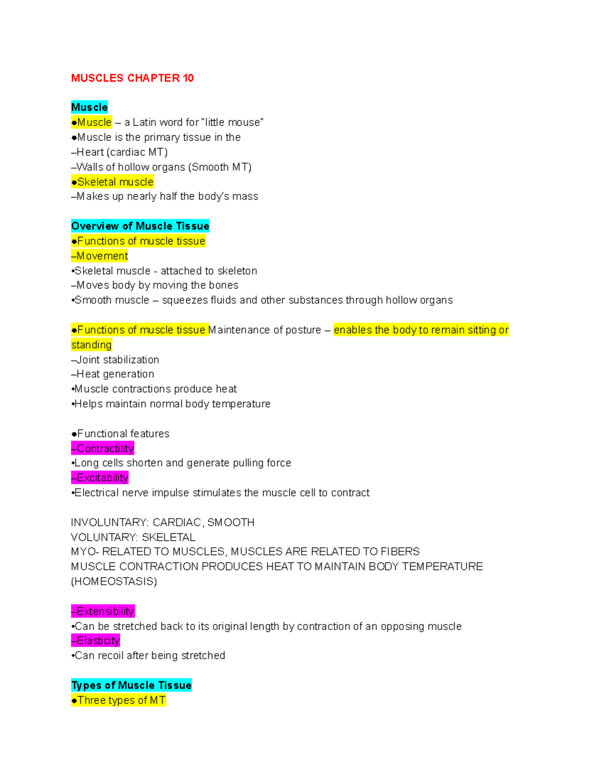 Chapter 10 Muscles - notes - MUSCLES CHAPTER 10 Muscle Muscle – a Latin ...