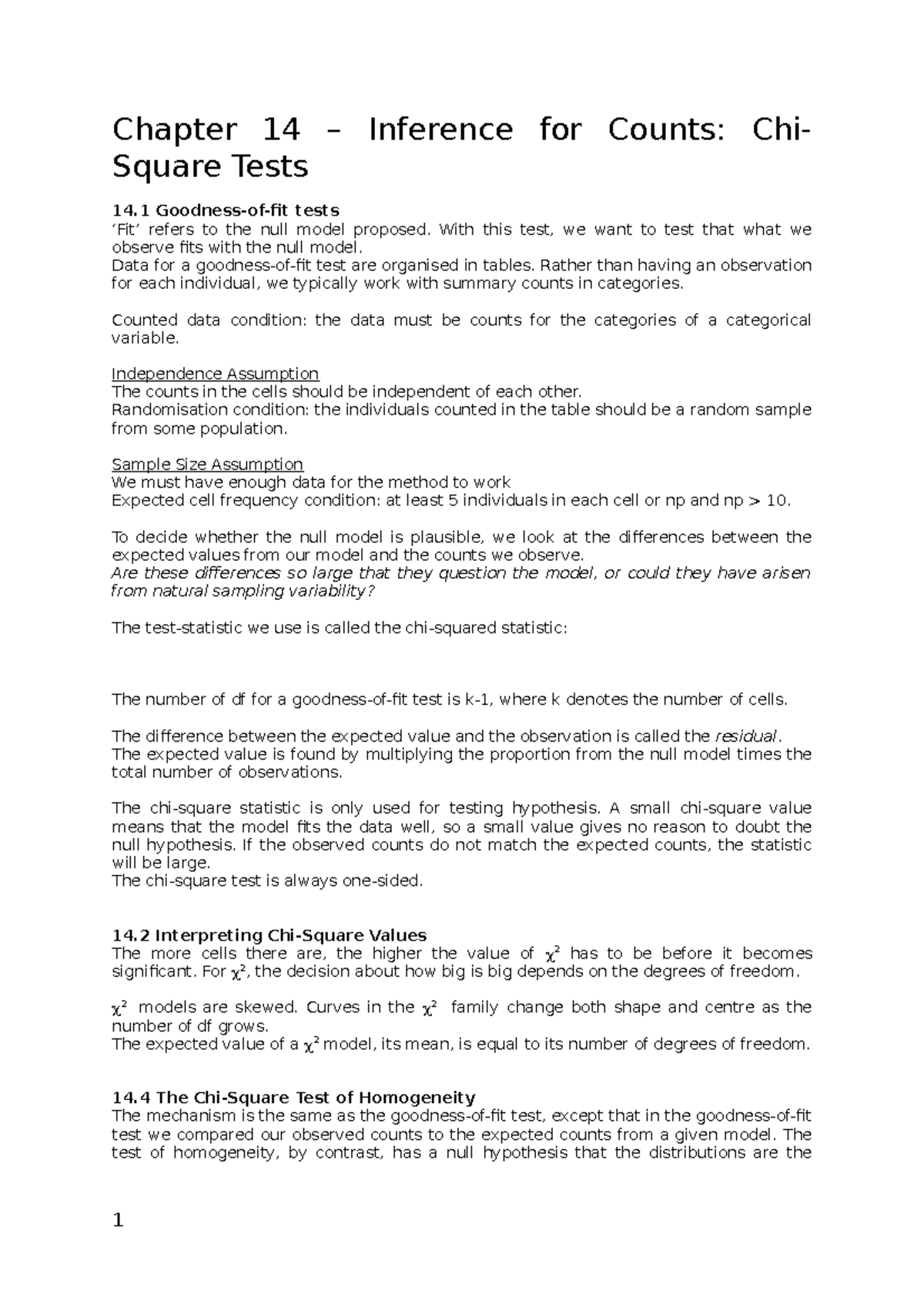Statistics - Chapter 14 - Chapter 14 – Inference for Counts: Chi ...
