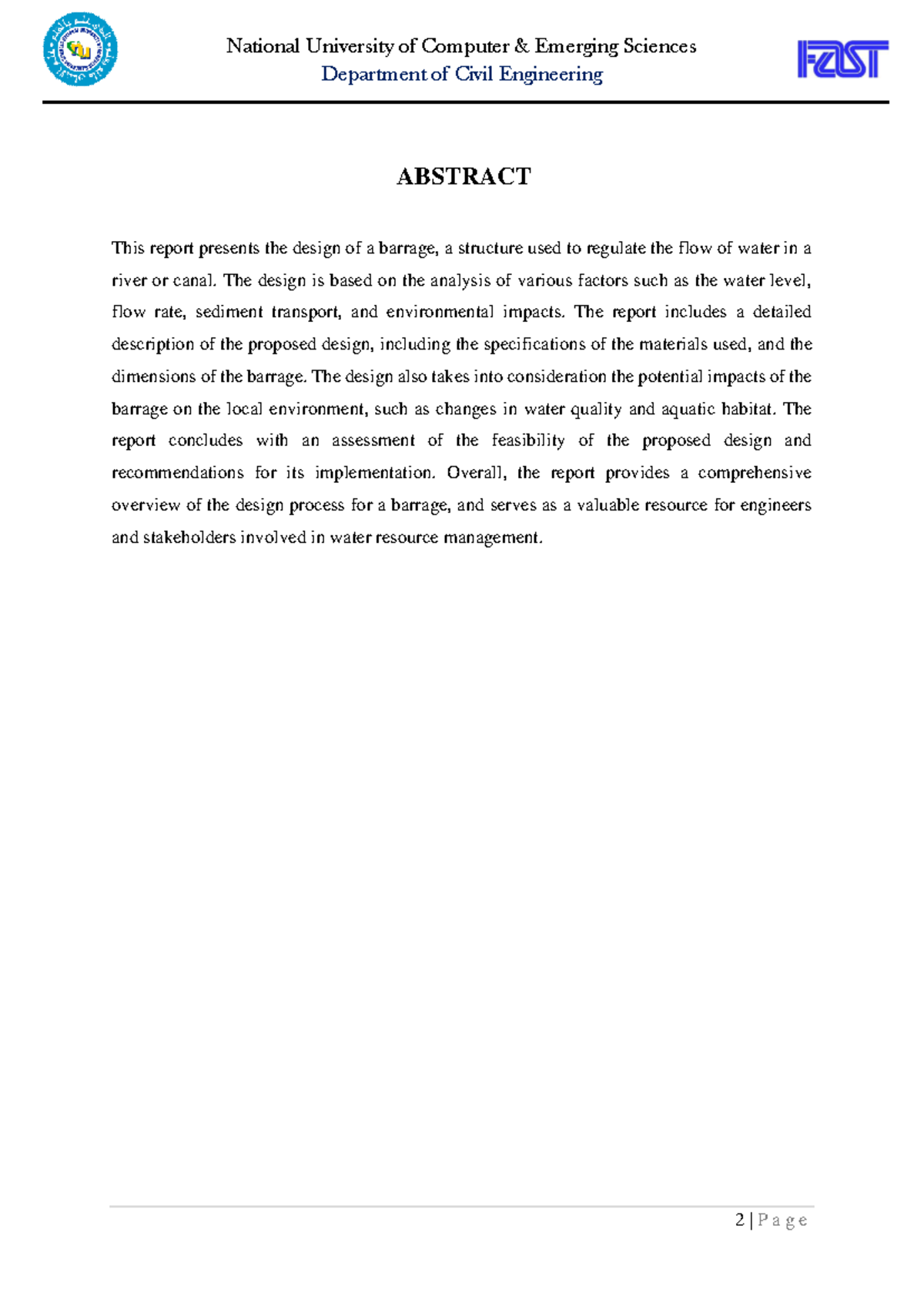 Barrage Design - Department of Civil Engineering ABSTRACT This report ...