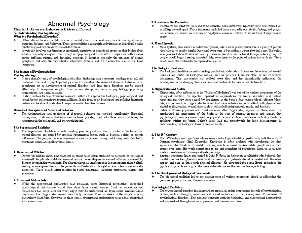 Abnormal Psychology (Prelims) - Abnormal Psychology Chapter 1: Abnormal ...