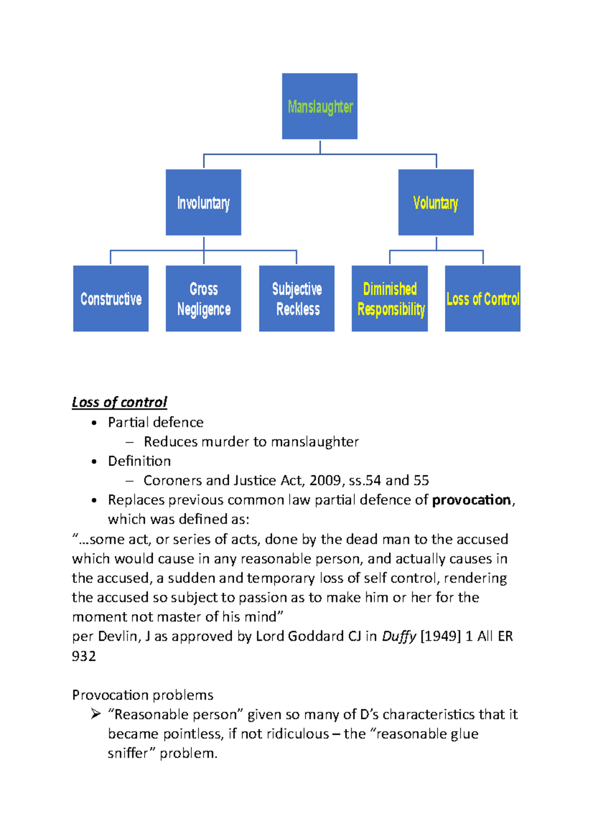 Lecture 3,4 5voluntary manslaughter. loss of control - Loss of control ...