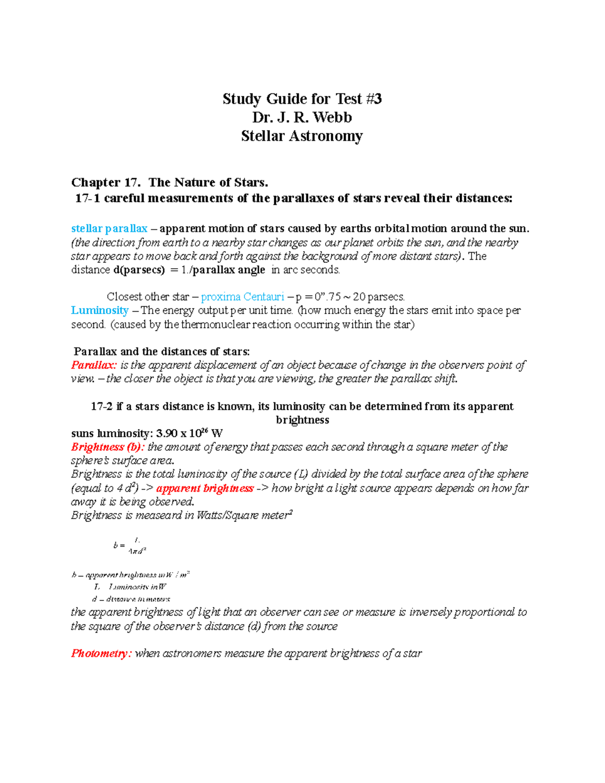 Ast test 3 - Summary Descriptive Astronomy - Study Guide for Test Dr. J ...