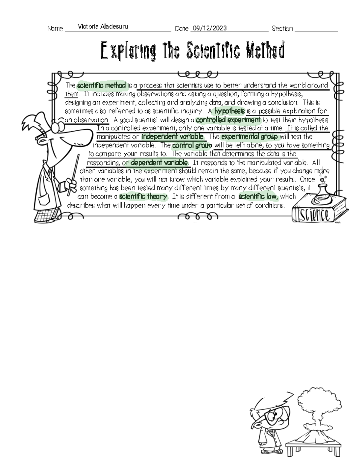 Victoria Aladesuru - scientific method review - Name ...