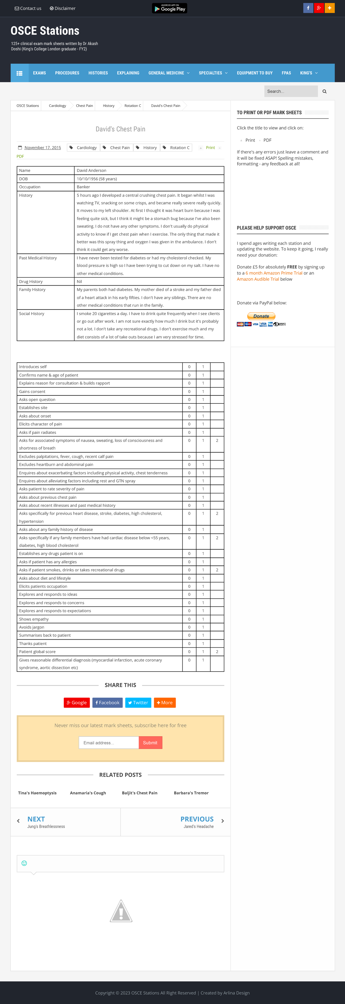 David's Chest Pain - OSCE Stations - ####### Search... ####### 125 ...