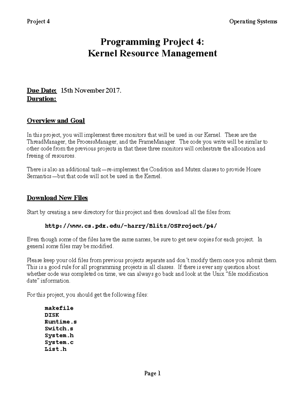 Programming Project 4 - Project 4 Operating Systems Programming Project 4: Kernel Resource - Studocu