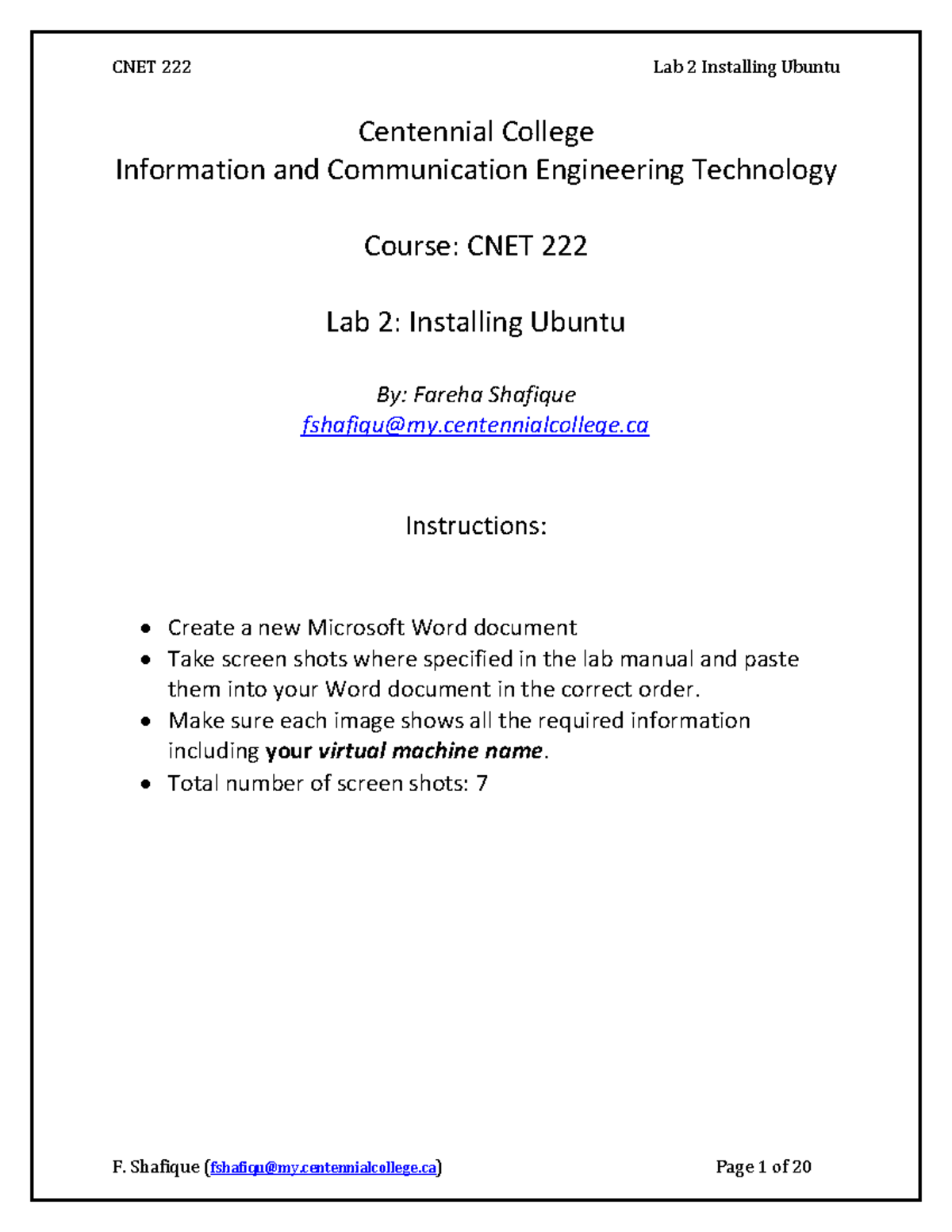 Lab02-Ubuntu Installation - Centennial College Information and Communication Engineering ...