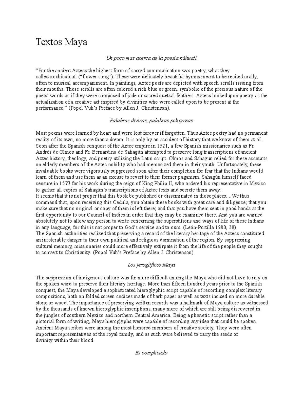 Textos Maya - Lecture notes about Maya's texts - Textos Maya Un poco ...