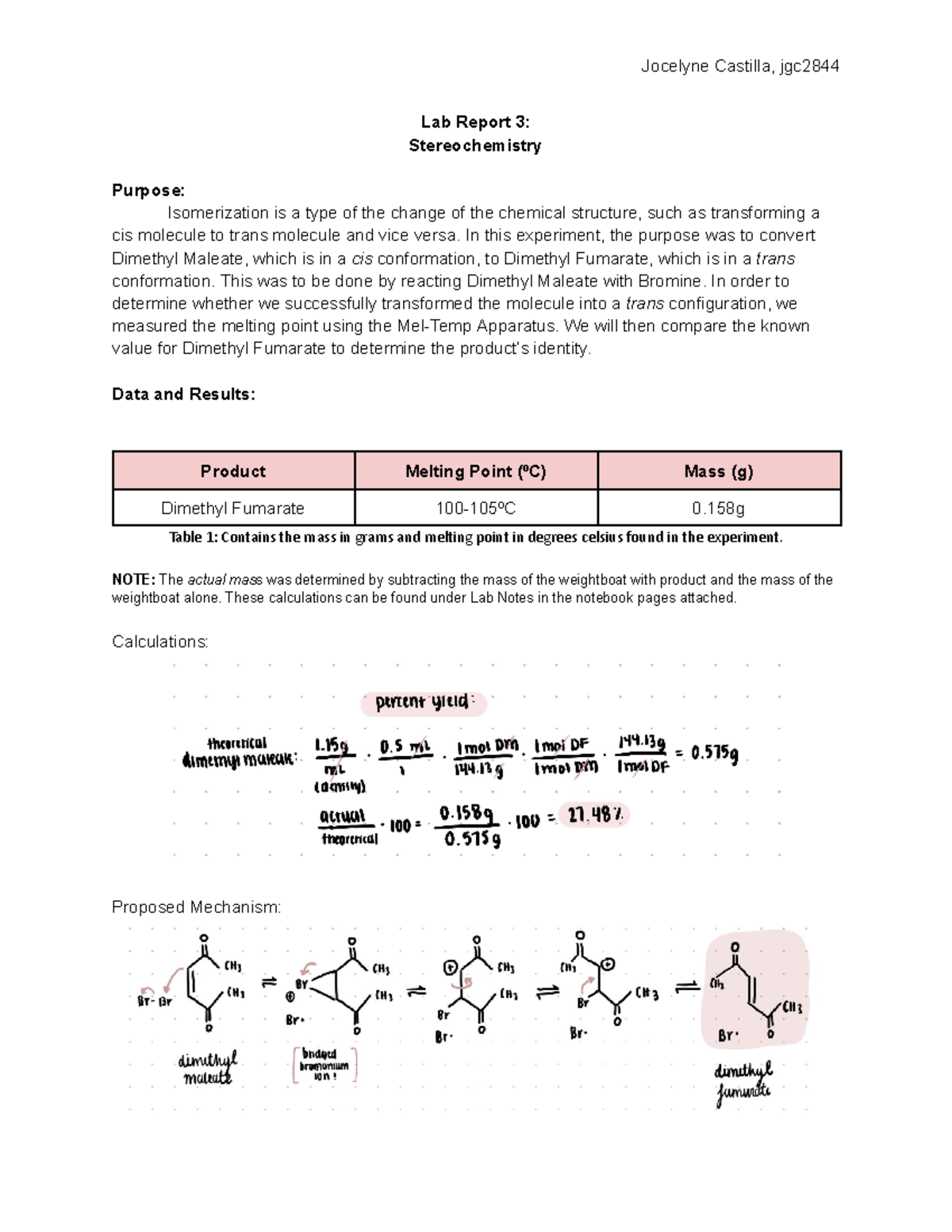 Lab Report 3: Stereochemistry Experiment - Studocu