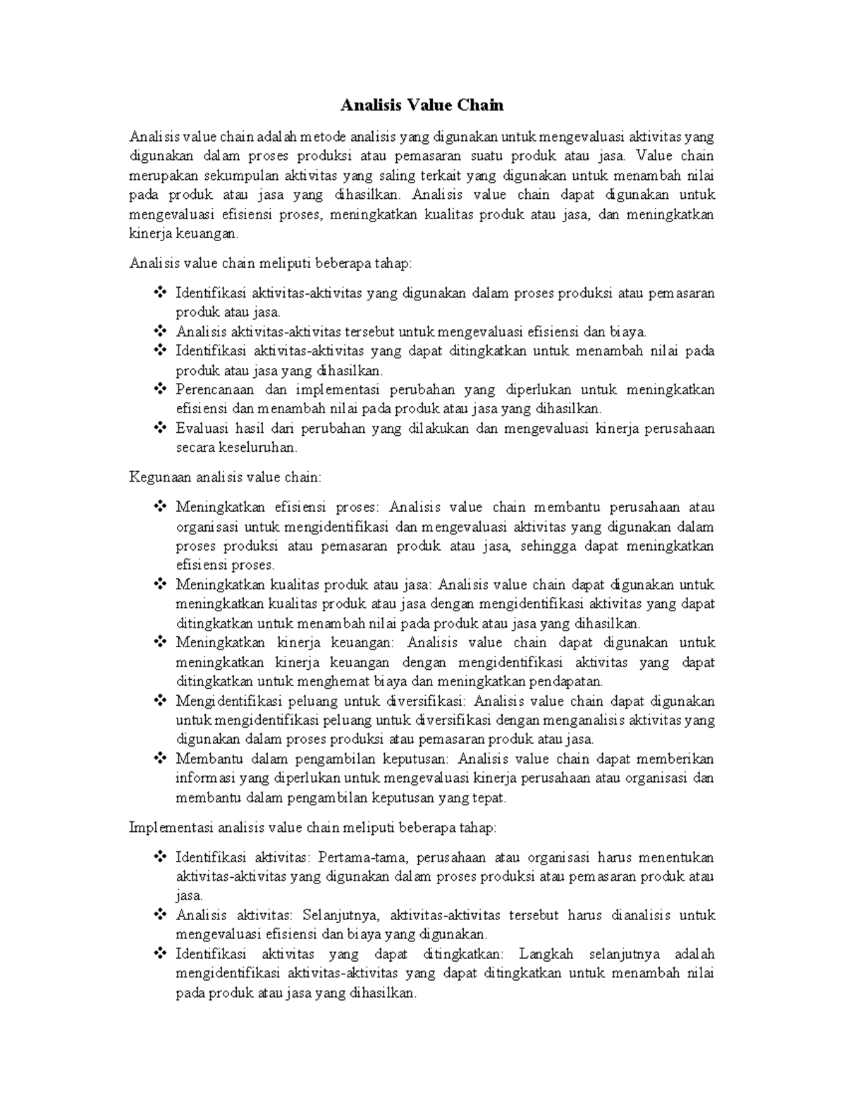 Resume Analisis Value Chain - Analisis Value Chain Analisis value chain adalah metode analisis ...