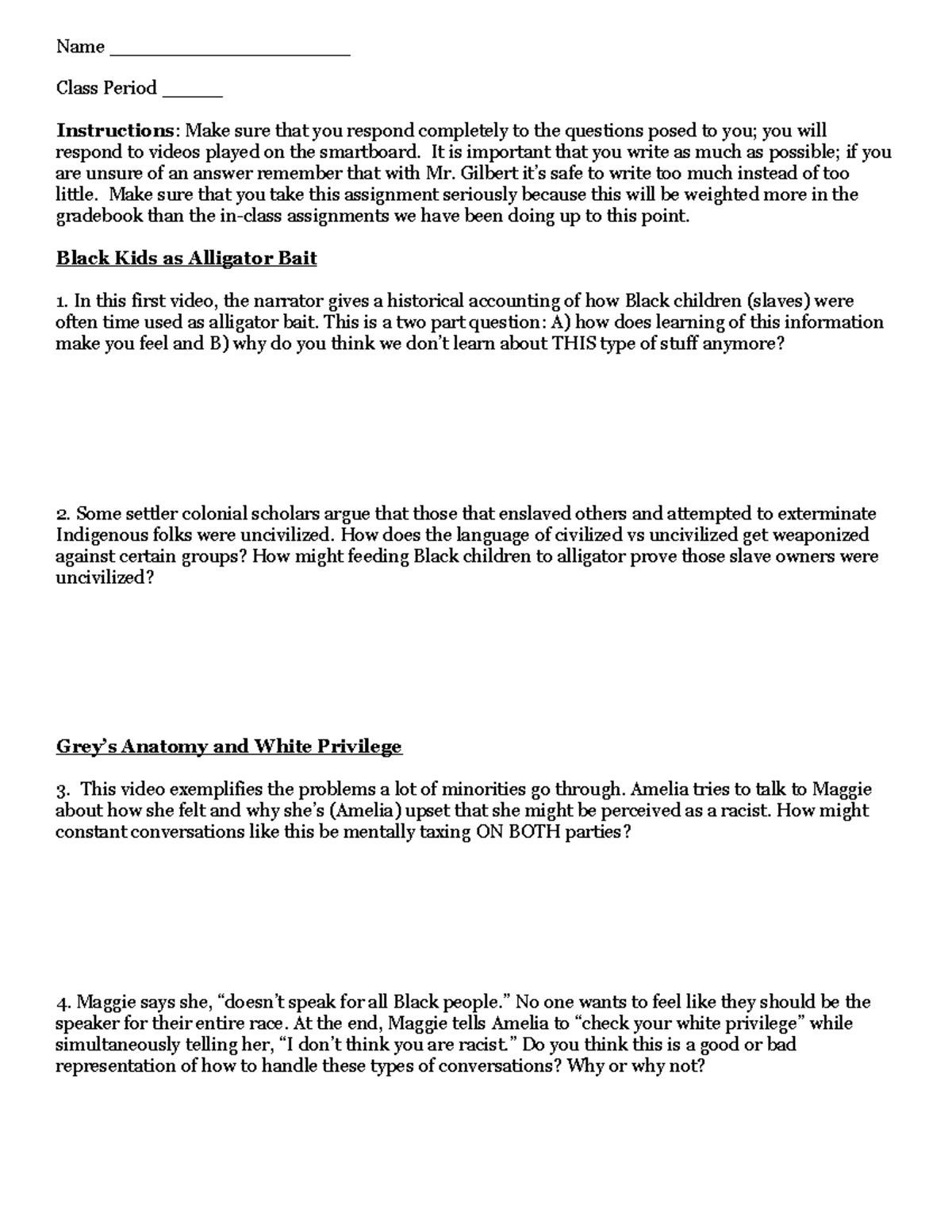 CCR Media Response Sheet - Name ____________________ Class Period ...