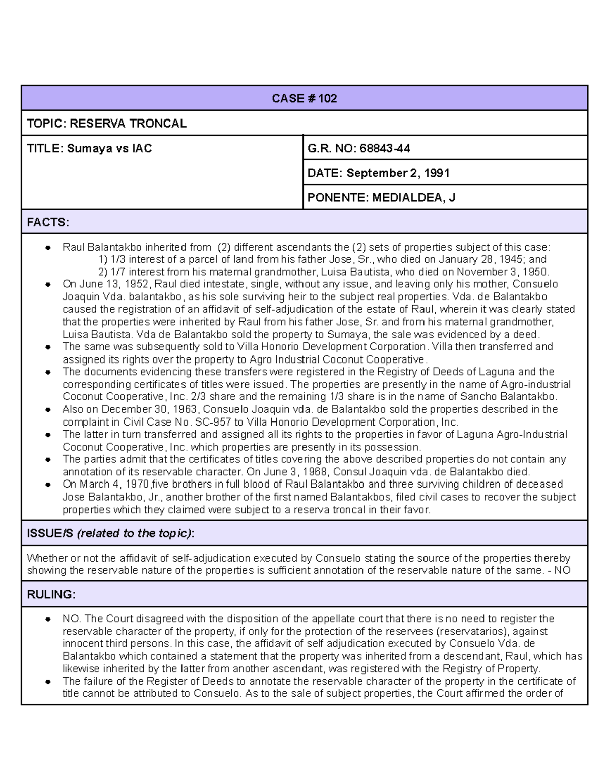 143. Sumaya vs IAC - Summary Marine time - CASE # 102 TOPIC: RESERVA ...