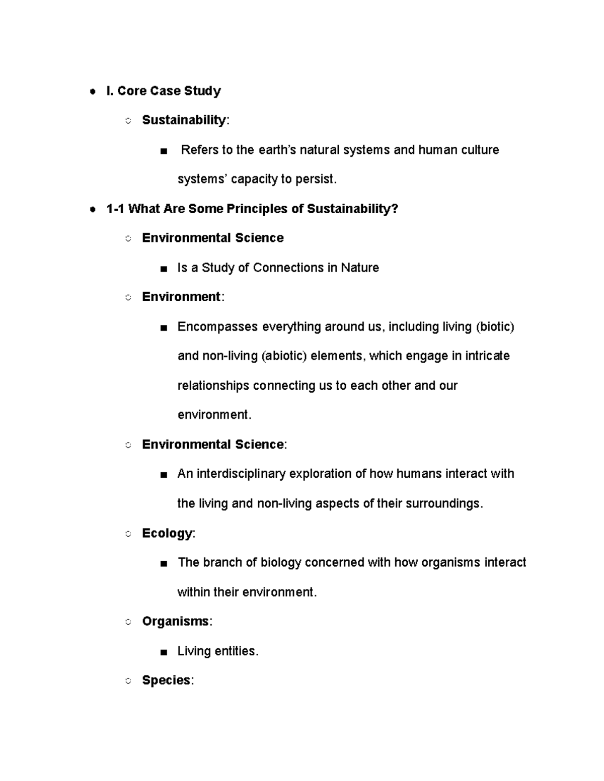 APES Outline - I. Core Case Study Sustainability: Refers to the earth’s ...