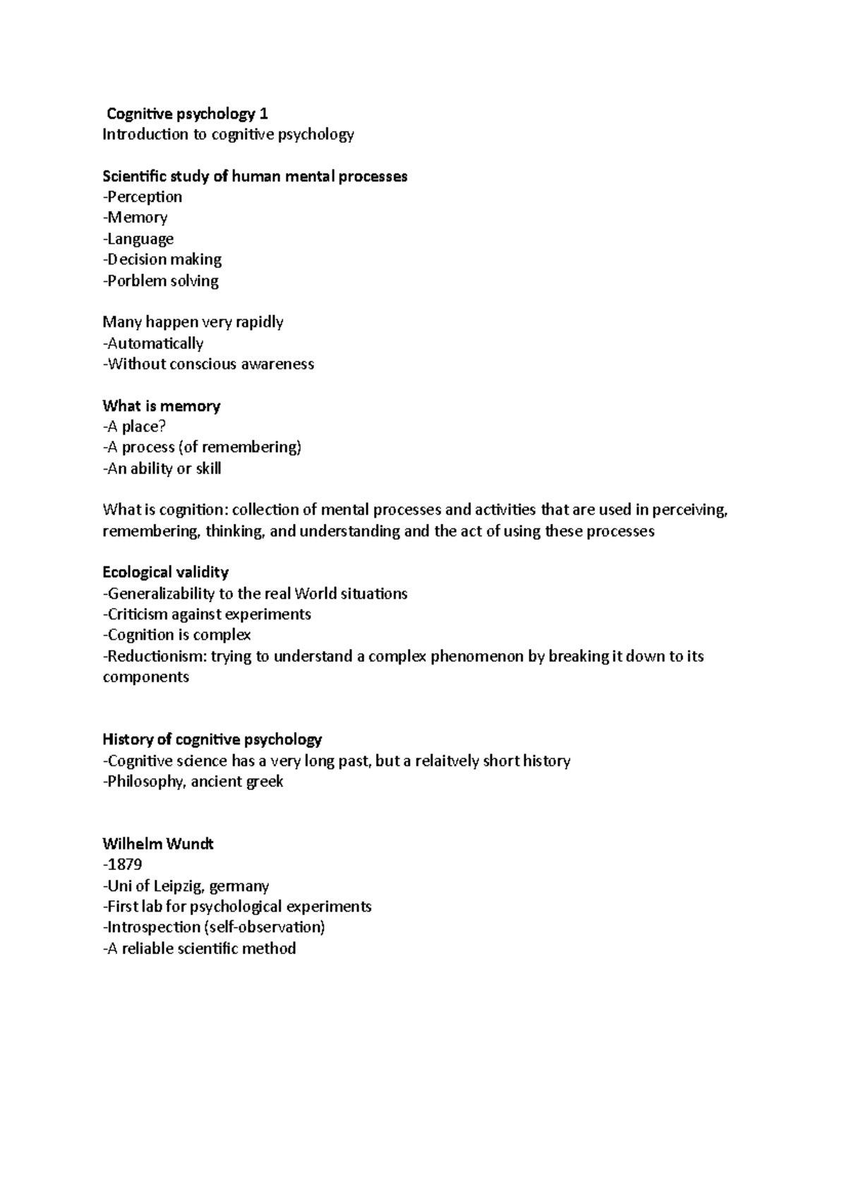 Cognitive psychology 1-2 - Cognitive psychology 1 Introduction to ...