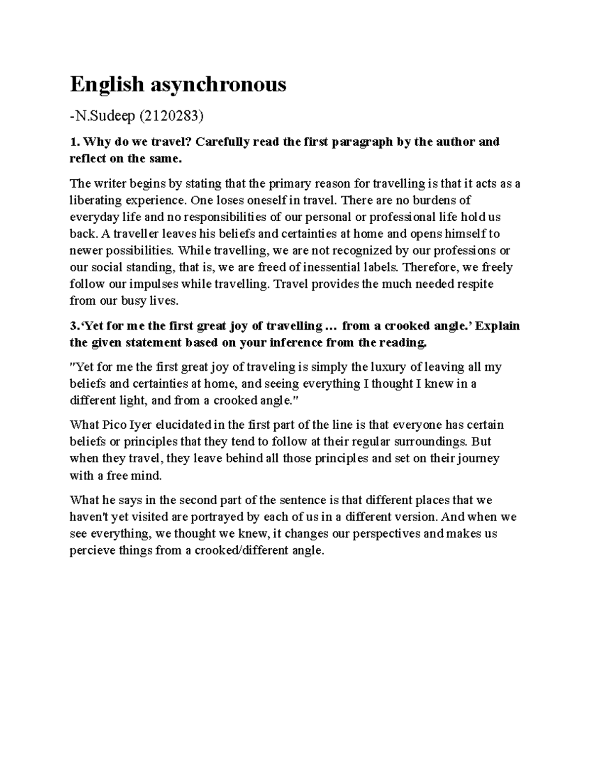 English asynchronous - Christ (Deemed To Be University) - English asynchronous -N (2120283) 1 ...