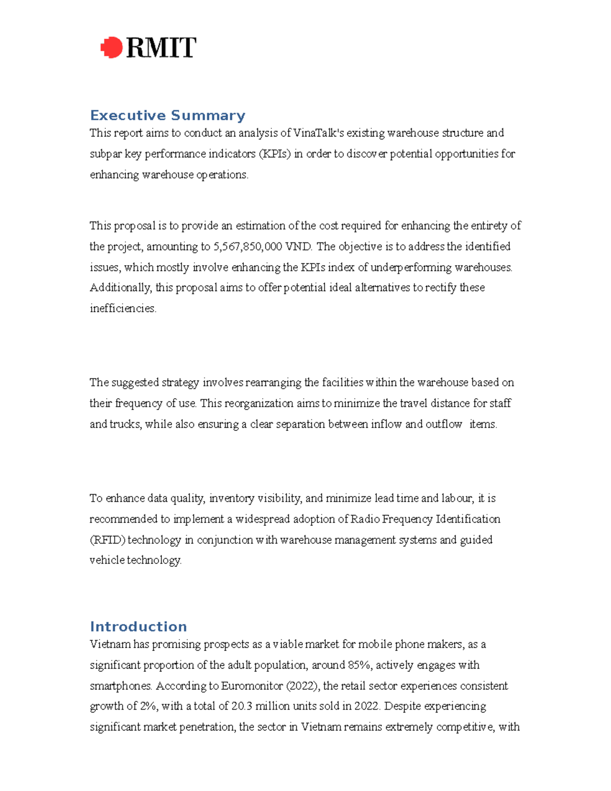 KPI Improvement Plan -Tran Nhat Minh- s3979710-4 - Executive Summary ...