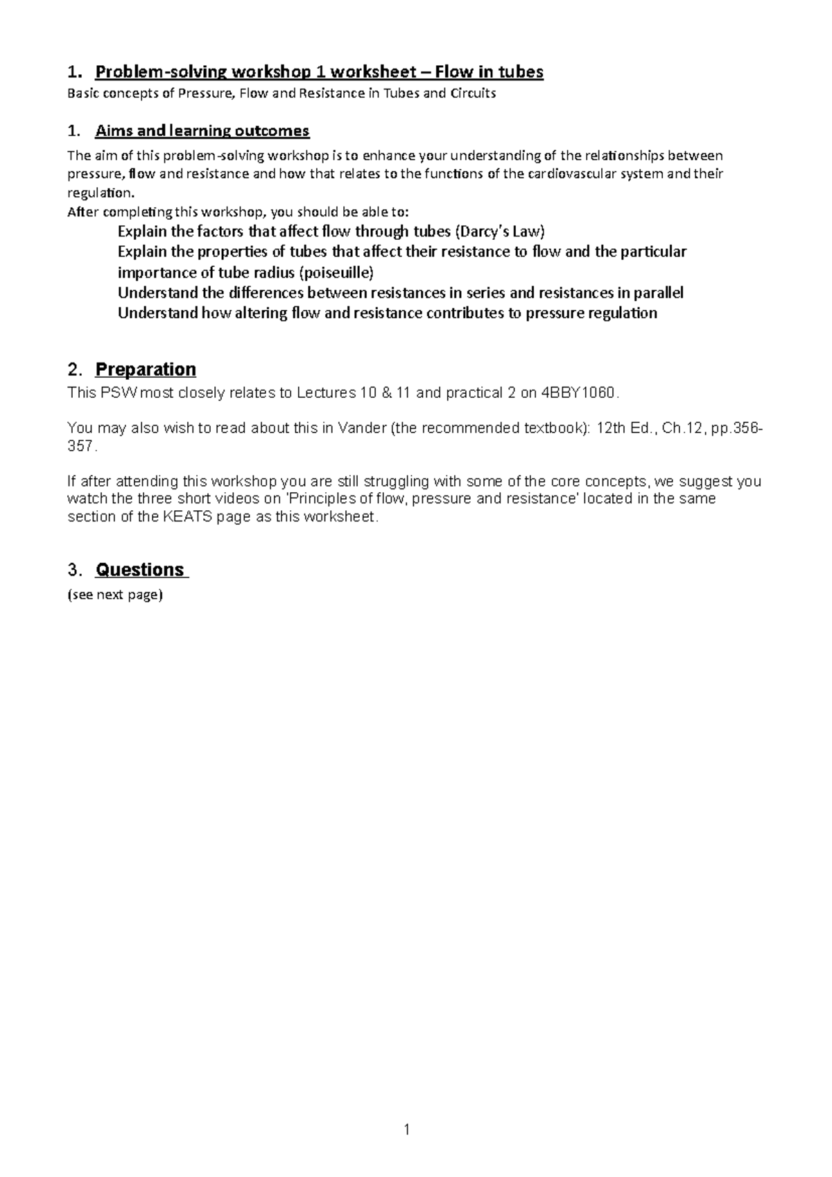 Flow in Tube (Anatomy PSW1) - 1. Problem-solving workshop 1 worksheet ...