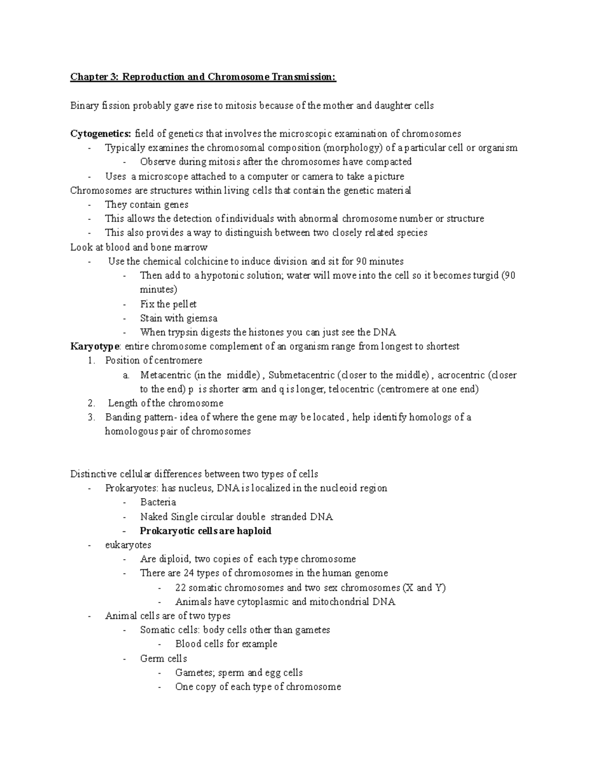Genetics Chapter 3 Notes - Chapter 3: Reproduction and Chromosome ...