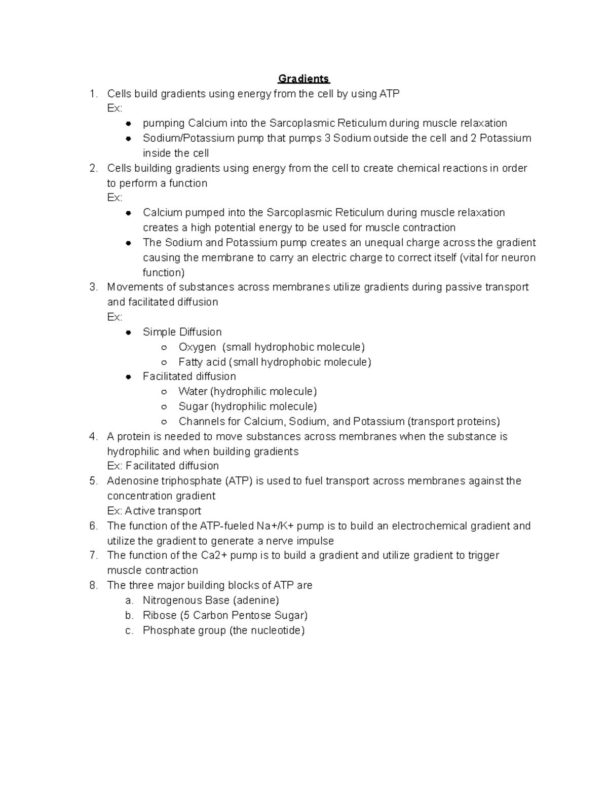 Exam 2 Fact Sheet - Study Guide - Gradients Cells build gradients using ...