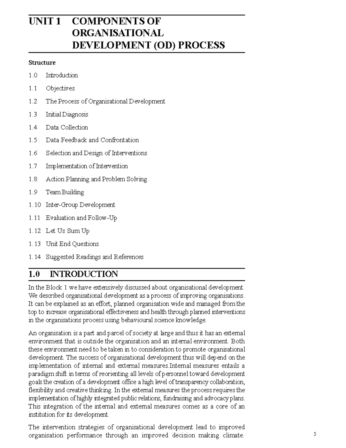 Unit-1 - notes - 5 UNIT 1 COMPONENTS OF ORGANISATIONAL DEVELOPMENT (OD ...