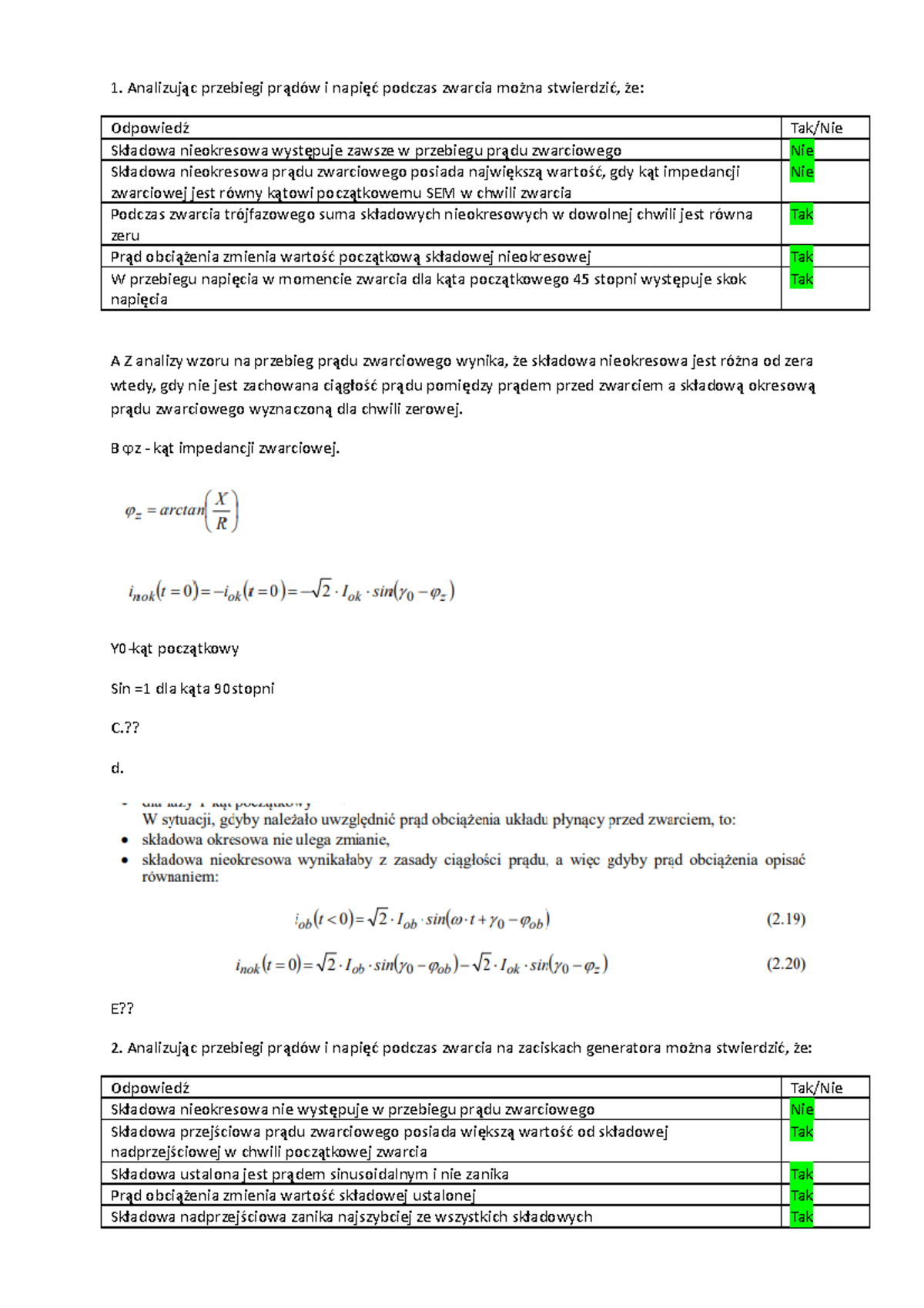 Zwarcia-wersja-1 - Zwarcia w systemach elektroenergetycznych laboratorium - Analizując przebiegi ...