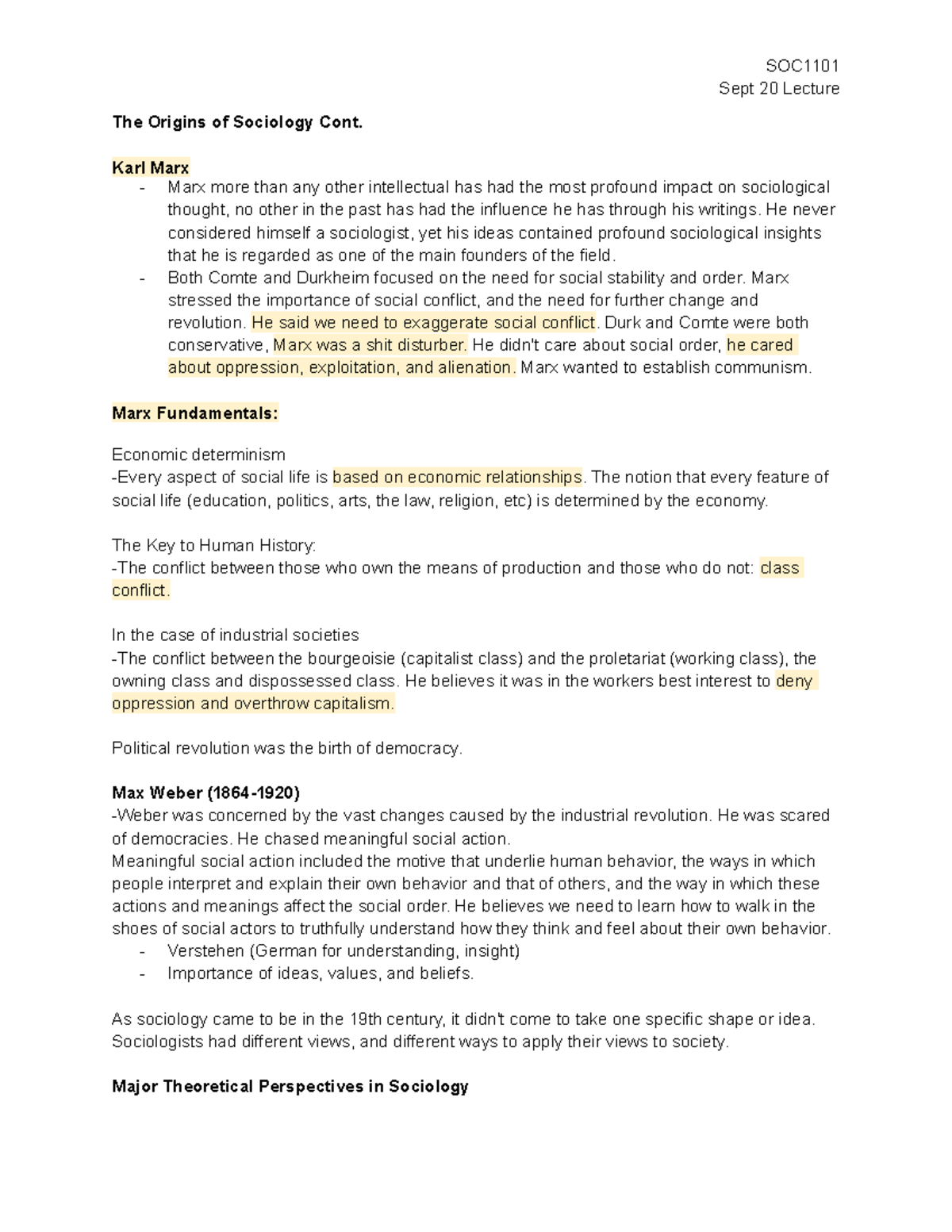 SOC1101- September 3 Lecture - SOC Sept 20 Lecture The Origins of ...