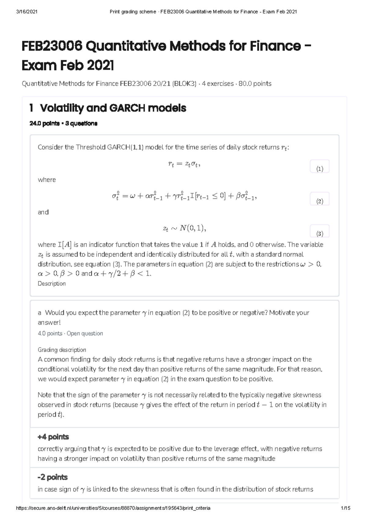 FEB23006 Quantitative Methods for Finance - Exam Feb 2021 - Questions ...