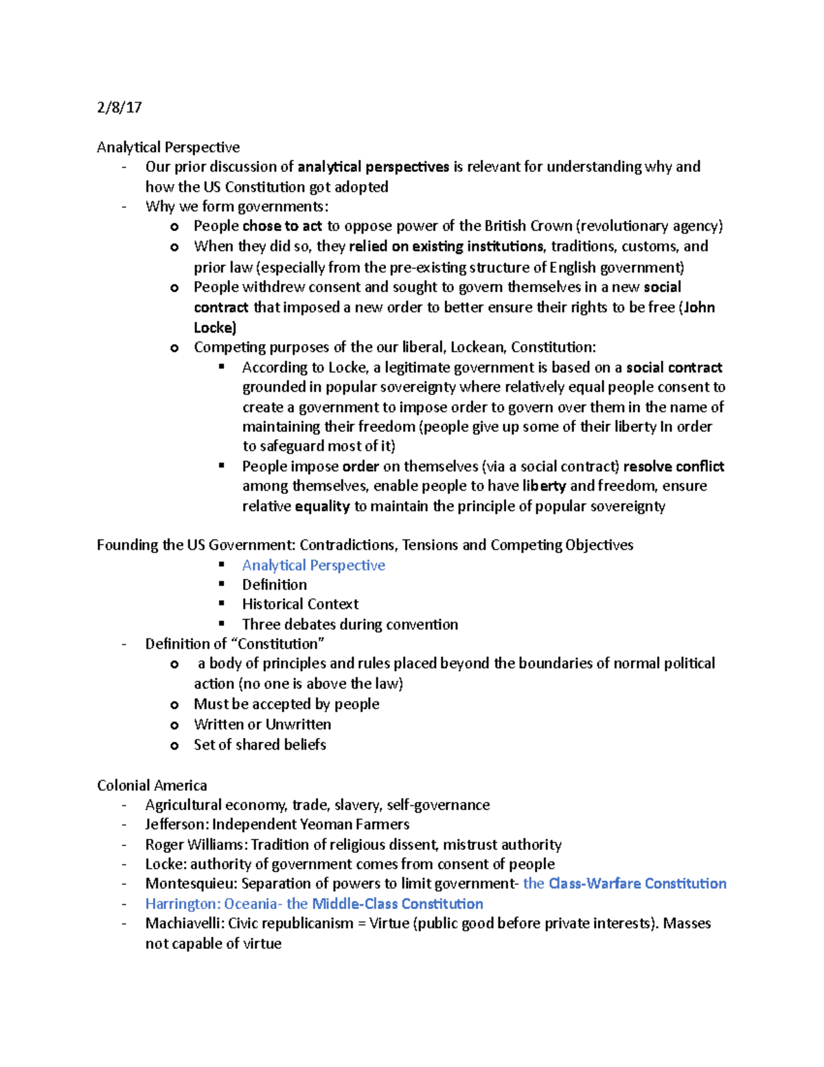 Lecture 3- Founding the US Government - Analytical Perspective Our ...